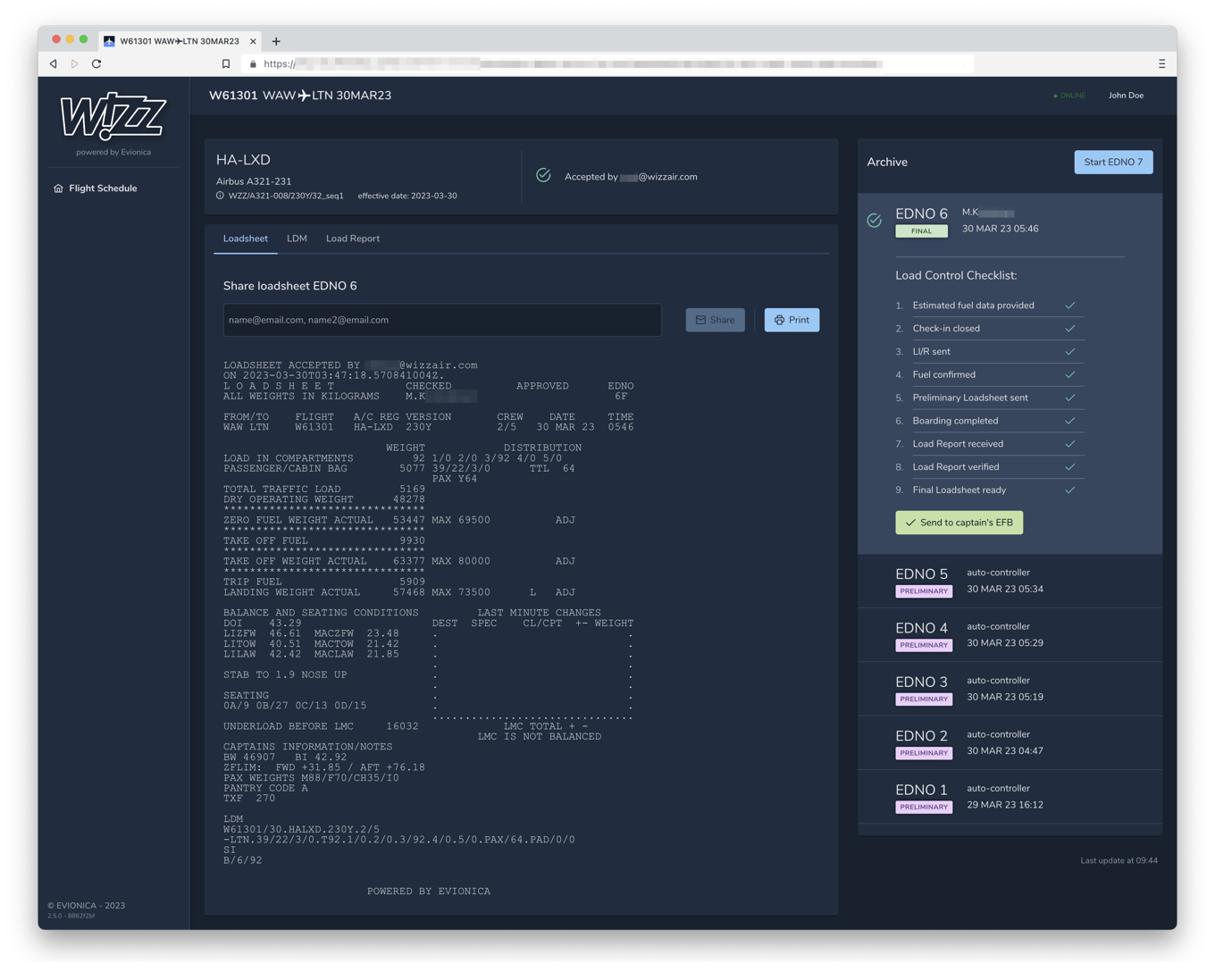 Zero-click Loadsheet